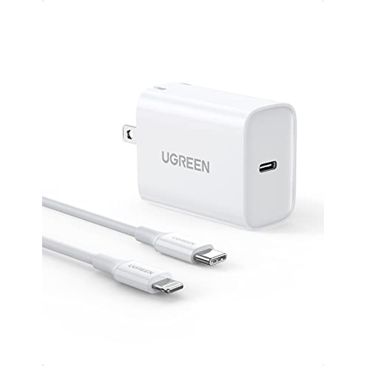 UGREEN 20W USB C Fast Charger with 3FT USB C to Lightning Cable MFi Certified Charging Cable, Foldable Charger Compatible for iPhone 14/13/12, iPad, AirPods Pro, and More