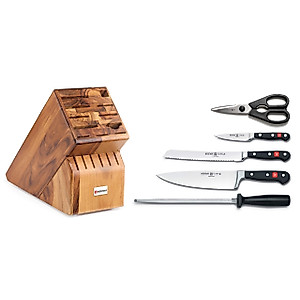Wüsthof WUSTHOF Classic 6 Piece Kitchen Knife Set | 3.5" Paring Knife, 8" Bread Knife, 8" Cook's Knife, 9" Honing Steel Come Apart Kitchen Shears, Black
