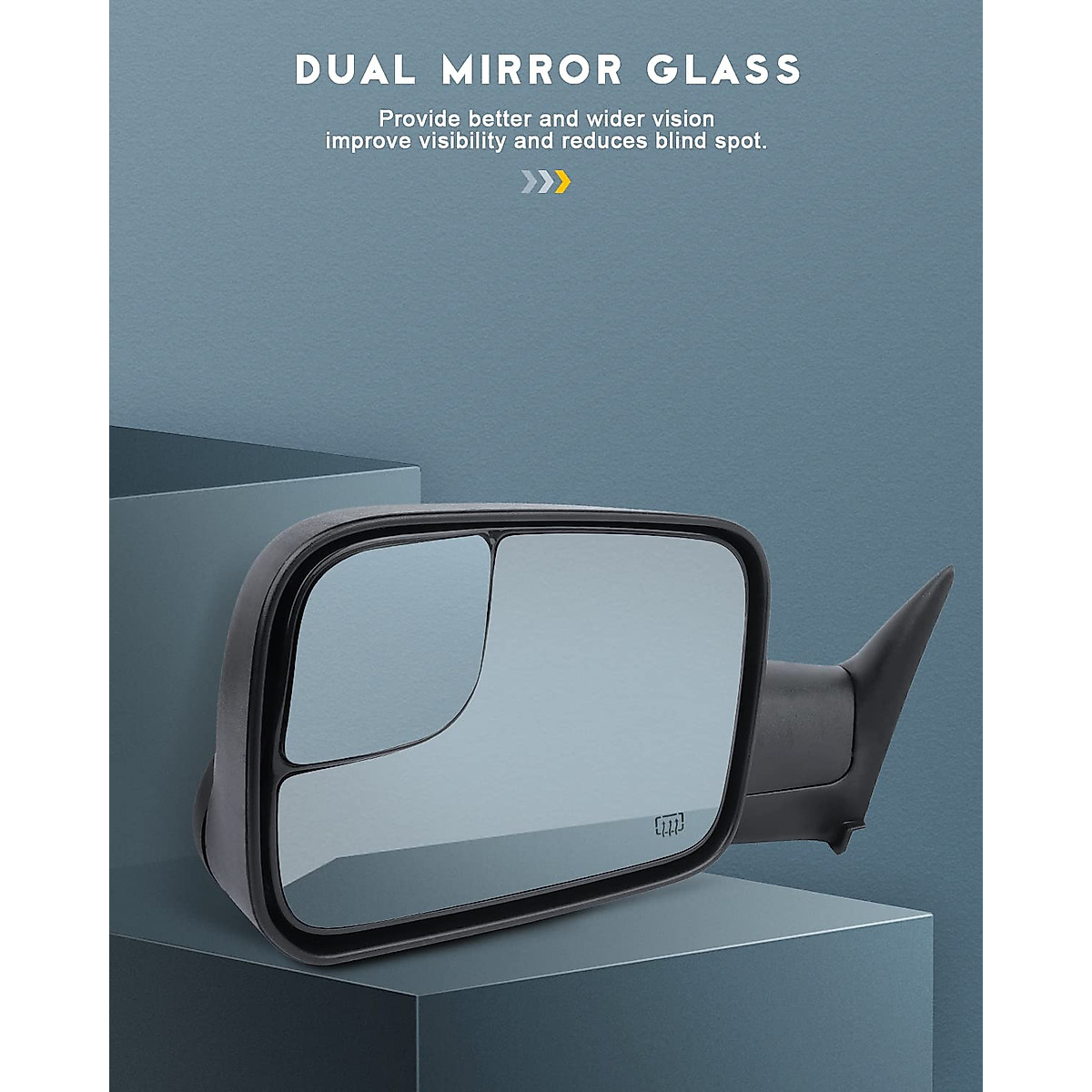 OCPTY Towing Mirrors with Power Heated Left Right Side Tow Mirrors Compatible with 1998-2001 for Ram 1500 1998-2002 for DODGE for Ram 2500 3500 with Black Housing with Mounting Brackets