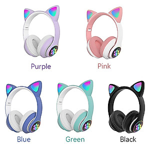 UXELY Girl Wireless Gaming Headset, Cute Cat Ear Headset with LED Lights, Noise Cancelling Stereo Gaming Headphones, Fashion Bluetooth 5.0 Headset for Kids & Adults Wearing