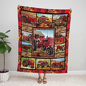 Tractor Blankets Red Farming Tractor On Prairie Blanket Plush Blanket Boys Fuzzy Blankets for Women Fall Throw Blanket Camping Blanket Small/Medium/Large/X-Large