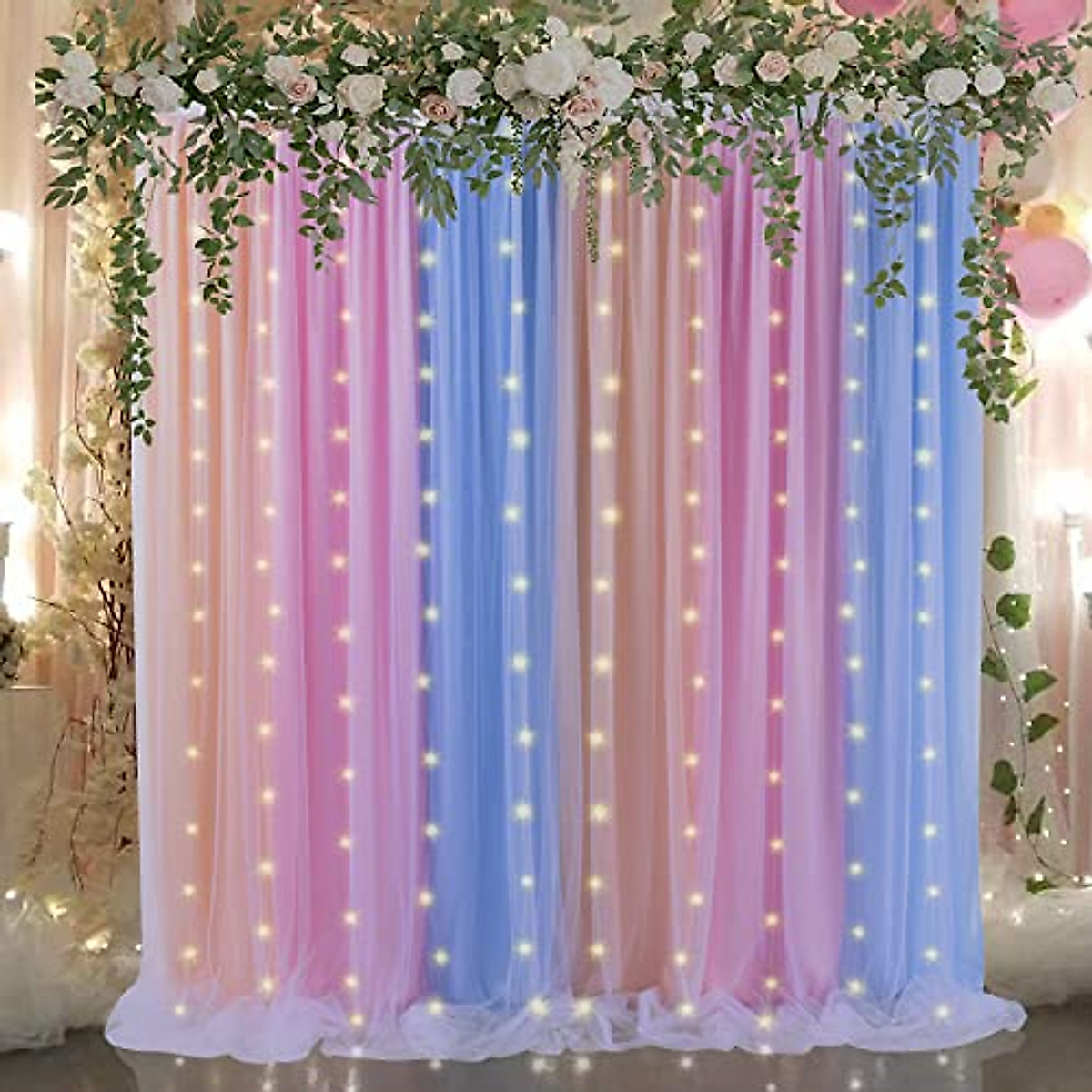 Pastel Rainbow Backdrop Tulle Unicorn Backdrop Curtain for Girl Birthday Party Wedding Bride Gender Reveal Baby Showers Photography 5ft x 7ft