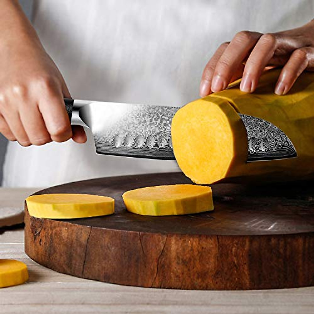 LEVINCHY Damascus Santoku Knife 7 inch Professional Japanese Damascus Stainless Steel with Black Premium G10 Handle, Superb Edge Retention, Stain & Corrosion Resistant Ergonomic