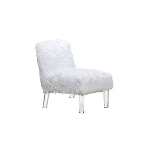 Iconic Home Fabio Accent Side Chair Sleek Stylish Faux Fur Upholstered Armless Design Acrylic Legs Modern Contemporary, White