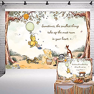 Vintage Pooh Bear Baby Shower Decorations Classic Winnie Neutral Backdrop with Green Balloon Newborn Birthday Cake Table Background 7x5 ft 97