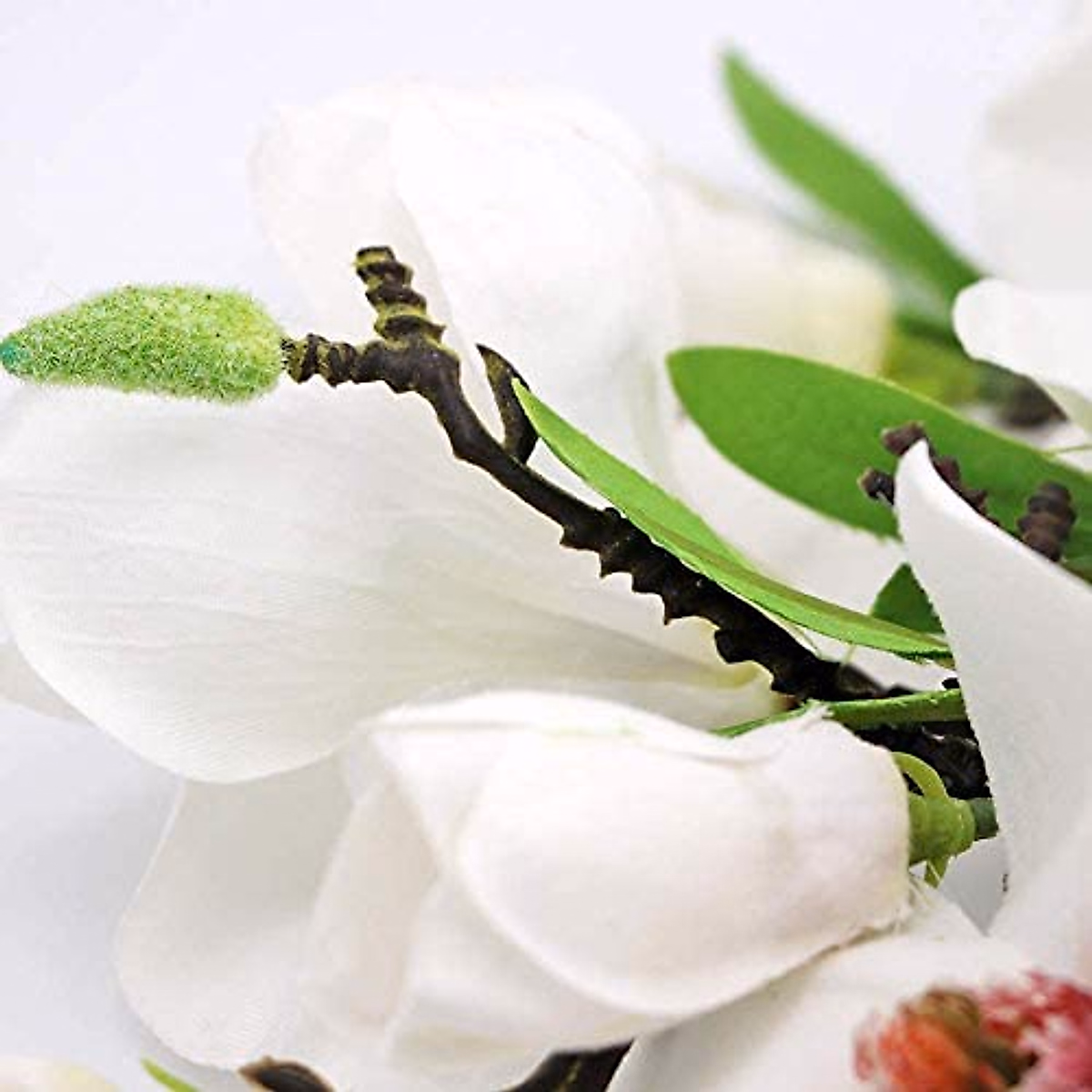 6 Stems Artificial 2 Head Magnolia Flowers, Realistic Silk Flower Bouquet for Floral Arrangements Home Table Decor Photo Props,White