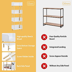SUNTAGE White Wooden Open Bookcase, Modern Freestanding Bookshelf w/Side Panels, Edge Protection & Solid Wood Frame, Wood Storage Shelves Display Stand for Bedroom, Living Room & Home Office (4 Tier)