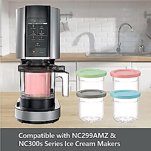 DISXENT 2/4/6PCS Creami Deluxe Pints, for Ninja Creami Pints Lids,16 OZ Ice Cream Container Bpa-Free,Dishwasher Safe for NC301 NC300 NC299AM Series Ice Cream Maker,Pink+Gray-6PCS