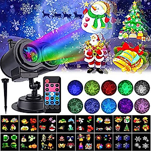 Ralbay Halloween Christmas Projector Lights, 2-in-1 Ocean Wave Moving Patterns Projector Light, IP44 Waterproof and Remote Control Indoor Outdoor Projector for Xmas Halloween Party Garden Decorations