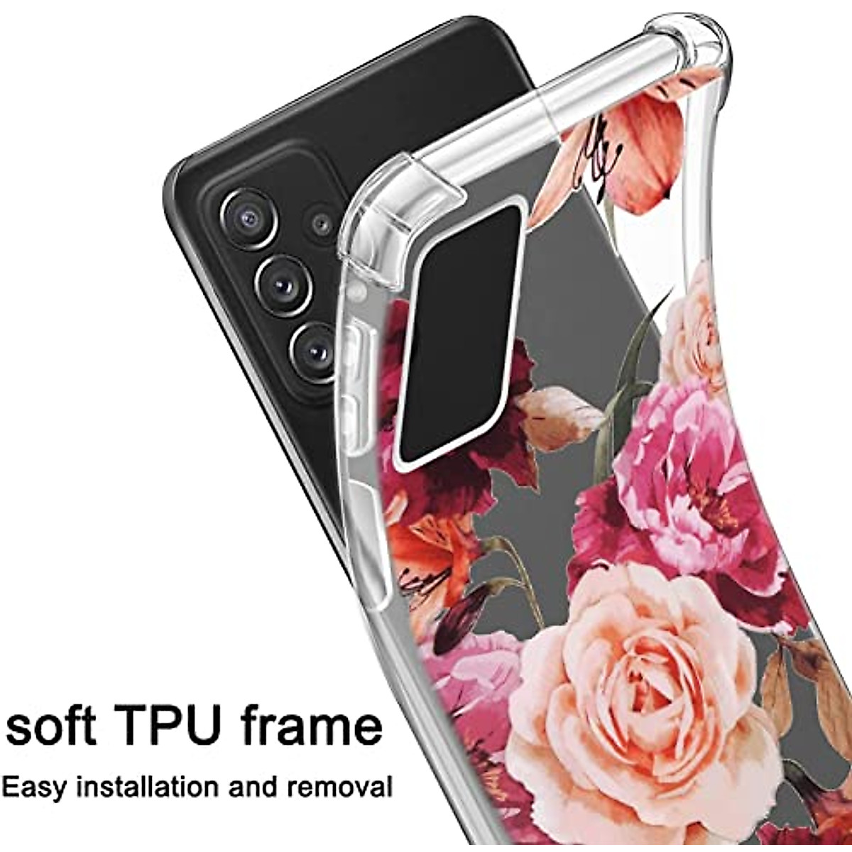 YJROP (3-Pack) for Samsung Galaxy A53 5G Case, Soft Clear TPU [Scratch-Resistant] Drop Silicone Bumper Protection Shockproof Phone Case Cover for Samsung Galaxy A53 5G,Flower