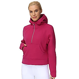 Women’s Hoodies Half Zip Long Sleeve Fleece Crop Pullover Sweatshirts with Pockets Thumb Hole
