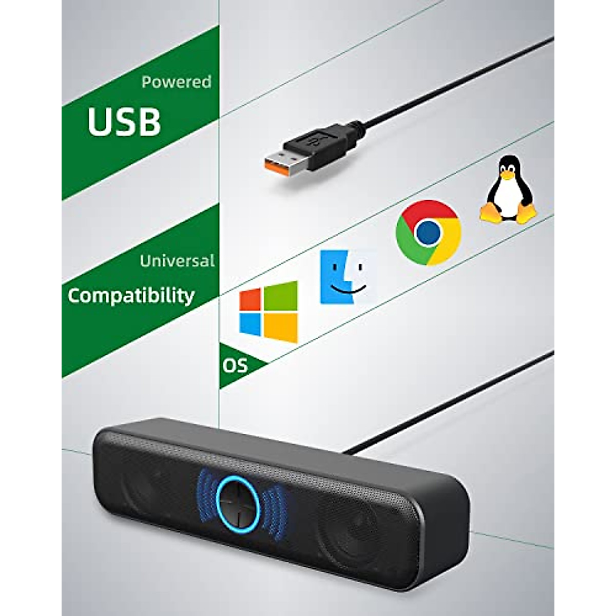 YOFANQI USB Computer Speakers for Desktop, Laptop, PC Gaming Speakers, Small Computer Sound Bar with Stereo Loud Sound, Enhanced Bass, Dynamic RGB Light, Digital Volume Knob