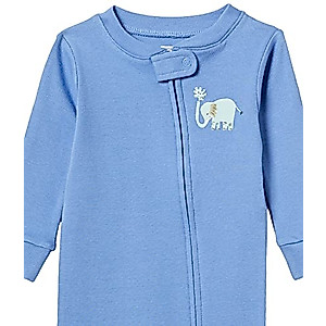 Amazon Essentials Baby Boys' Snug-Fit Cotton Footed Sleeper Pajamas, Pack of 3, Elephants, 12 Months