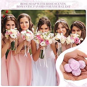 Dansib 50 Sets Rose Style Mini Soap for Wedding Party Favors Bridal Shower Baby Shower Guests Gift Keepsake Scented Soaps with Organza Bags and Cards(Purple)