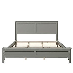 Queen Size Wooden Platform Bed Frames with Headboard, Modern Country Platform Bed with Sturdy Solid Wood Slat Support, No Box Spring Needed for Bedroom Small Space Boys Girls, Easy Assemble, Gray