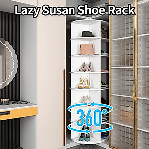 HMEEN 7 Tier Rotating Shoe Rack Tower, Easily Assembled Lazy Susan Shoe Rack, 360° Spinning Shoe Rack Circular Storage, Multi-Purpose Round Shoe Rack, White