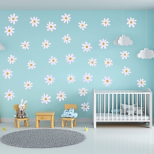 36PCS Daisy Wall Decal White Daisy Decals Flower Wall Decals Peel and Stick Retro White Daisy Flower Wall Stickers Vinyl Wall Floral Decals for Kids Nursery Bedroom Classroom Office Decor 6 Sheet