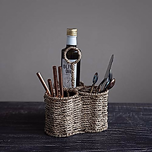 Creative Co-Op Woven Seagrass Caddy with 3 Sections Basket, Natural