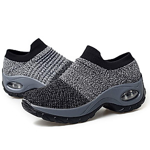 Women's Walking Shoes Sock Sneakers - Mesh Slip On Air Cushion Lady Girls Modern Jazz Dance Easy Shoes Platform Loafers Grey,5.5