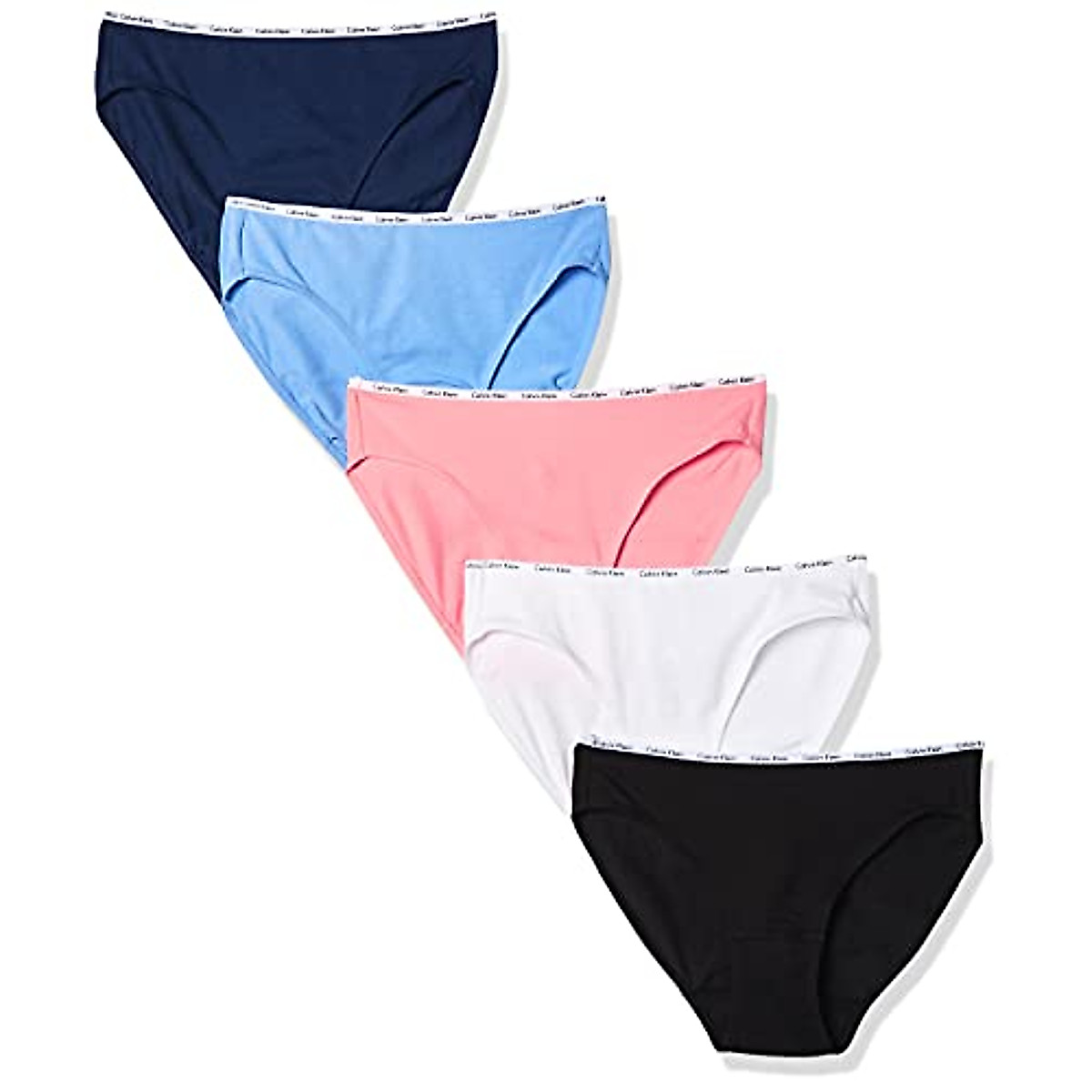 Calvin Klein Women's Cotton Stretch Logo Multipack Bikini Panty, Black/White/Genie/Tender/Coastal, X-Large