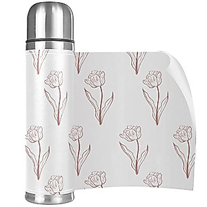 Stainless Steel Leather Vacuum Insulated Mug Tulip Thermos Water Bottle for Hot and Cold Drinks Kids Adults 16 Oz