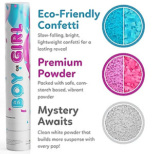 TUR Party Supplies Gender Reveal Roulette Game Kit (Blue, Pink & White) Fool Proof Confetti & Powder Cannons | 100% Biodegradable | 12 inch | Party Poppers for Boy or Girl Baby Shower Decorations