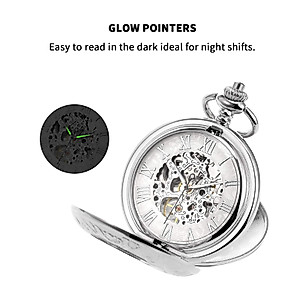 TREEWETO Men's Mechanical Skeleton Pocket Watch for Mens Women Roman Numerals Dial Silver Tone Double Case Pocket Watches