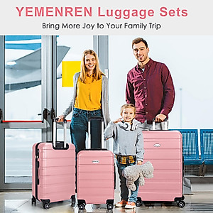 YEMENREN Luggage Sets Hardside Lightweight Suitcase with Spinner Wheels TSA Lock, 3-Piece Set (20/24/28), Pink