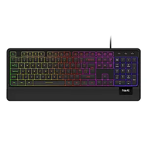havit USB Wired Keyboard, Quiet LED Backlit Computer Keyboard Ergonomic Rainbow Gaming Keyboards with Wrist Rest for Office PC Desktop Laptop Game, 105 Keys UK Layout