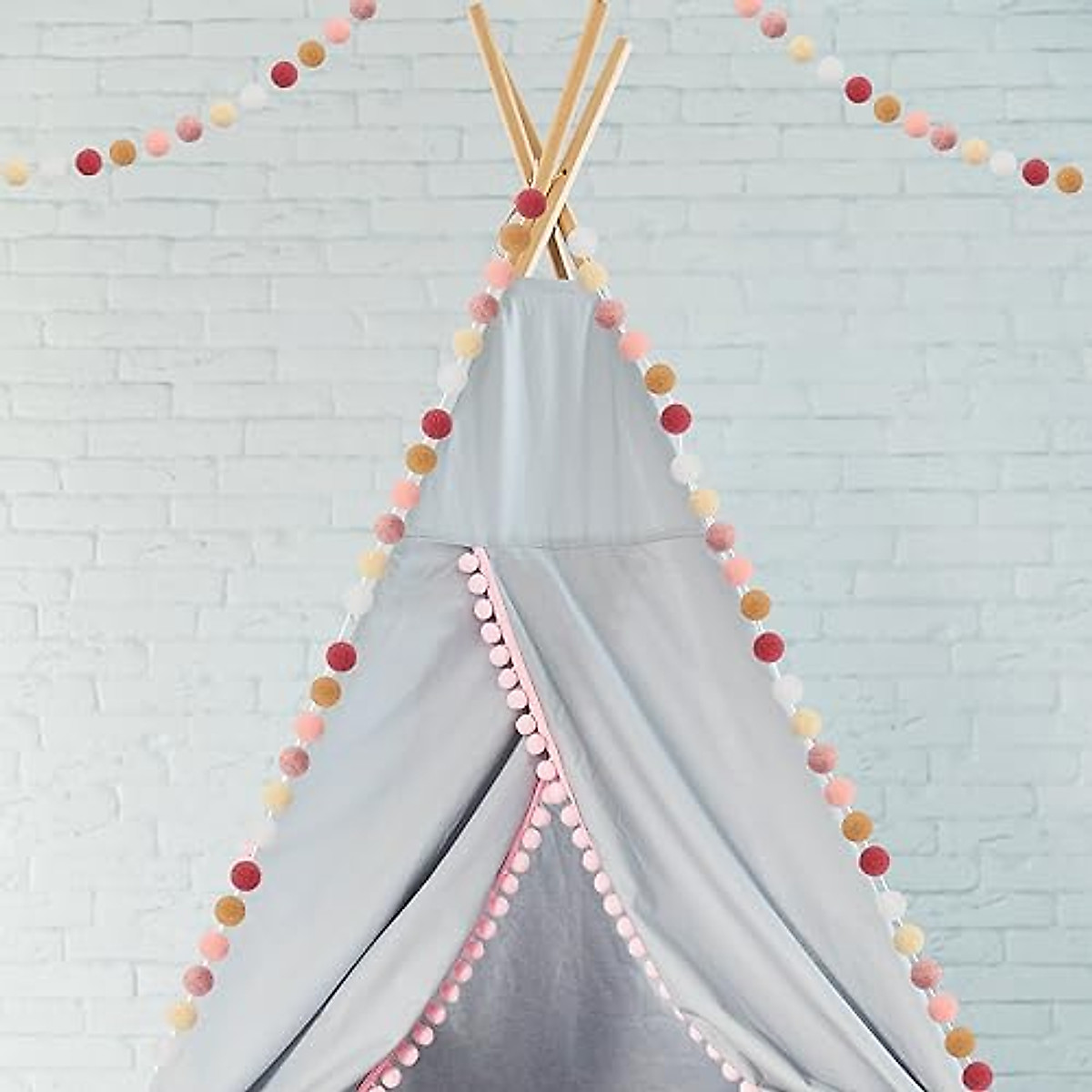 GCQQ 2Pcs Pom Pom Garland Pastel, 16.4 Ft Long Pompom Garland Boho Decor, Large 60 Balls Felt Ball Garlands, Pink Wool Felt Ball Garlands for Party, Home, and Nursery Decor