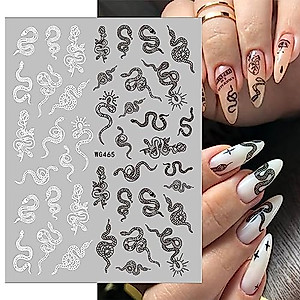 5 Sheets Black Snake Nail Art Stickers White Black Flower Big Snake Nail Decals Red Love Heart Nail Art Supplies Butterfly Star Moon Leaf Nail Art Design Decoration Accessories for Women Manicure DIY