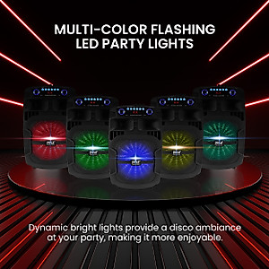 Pyle Portable Bluetooth PA Speaker System - 800W 12”Outdoor Bluetooth Speaker Portable PA System-Party Lights,USB SD Card Reader,FM Radio,Rolling Wheels-Wired microphone, Remote - PPHP128B, BLACK,BLUE