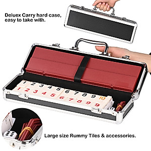 Doublefan Rummy 106 Tiles Large Rummy with 4 Sturdy Racks& Instructions Rummy Tiles with Aluminum Case Suit for 2-4 Players
