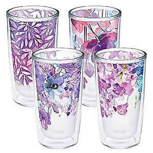Tervis Made in USA Double Walled Watercolor Floral Purple - Crystal Insulated Tumbler Cup Keeps Drinks Cold & Hot, 16oz - 4pk, Assorted