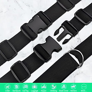 3/4 Inch Buckles Straps Set 6 Yards 3/4 Inch Black Nylon Webbing Strap 6 Pcs Plastic Buckle Dual Adjustable 12pcs Tri-glide Slide Clip Metal D Rings