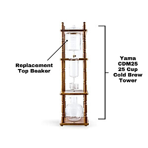 Yama CDM25 Replacement Top Beaker - Borosilicate Glass For 25 Cup Cold Brew Towers, Heat-Resistant, Dishwasher Safe