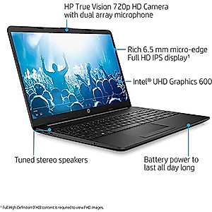 HP Notebook 15 Laptop, 15.6" Full HD Screen, Intel Celeron N4020 Processor, 8GB RAM, 256GB SSD, 1-Year Microsoft Office 365, HDMI, RJ-45, Type-C, HDMI, Webcam, Windows 10 Home, Black