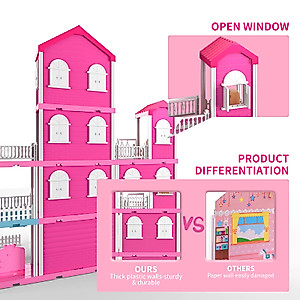 TEMI Doll Home Toy with 2 Doll Toy Figures, 4-Story 10 Rooms with Accessories and Furniture, Toddler Doll Home Kit Gift for Kids Ages 3 Toys for 3 4 5 6 Year Old Girls