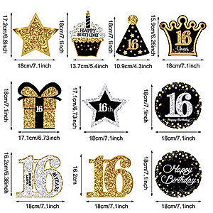 30 Pieces 16th Birthday Party Decorations, 16th Birthday Party Decorative Cards and Hanging Swirls Ceiling Decorations Shiny Celebration Hanging Swirls Decorations for 16th Birthday Party Supplies