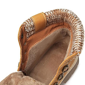 COTTIMO Winter Snow Hiking Boot for Women - Casual Brown Combat Non-slip Work Ankle Boot Clearance Backpacking Boots Leather Waterproof Hiking Shoes Wedge Platform Heel Booties LMW18-CAMEL-10