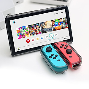 Switch Dockable Case, Switch Protective Case with Soft TPU Grip Case for Joy-Con, Switch Tempered Glass Screen Protector and 6 Thumb Stick Caps - Black