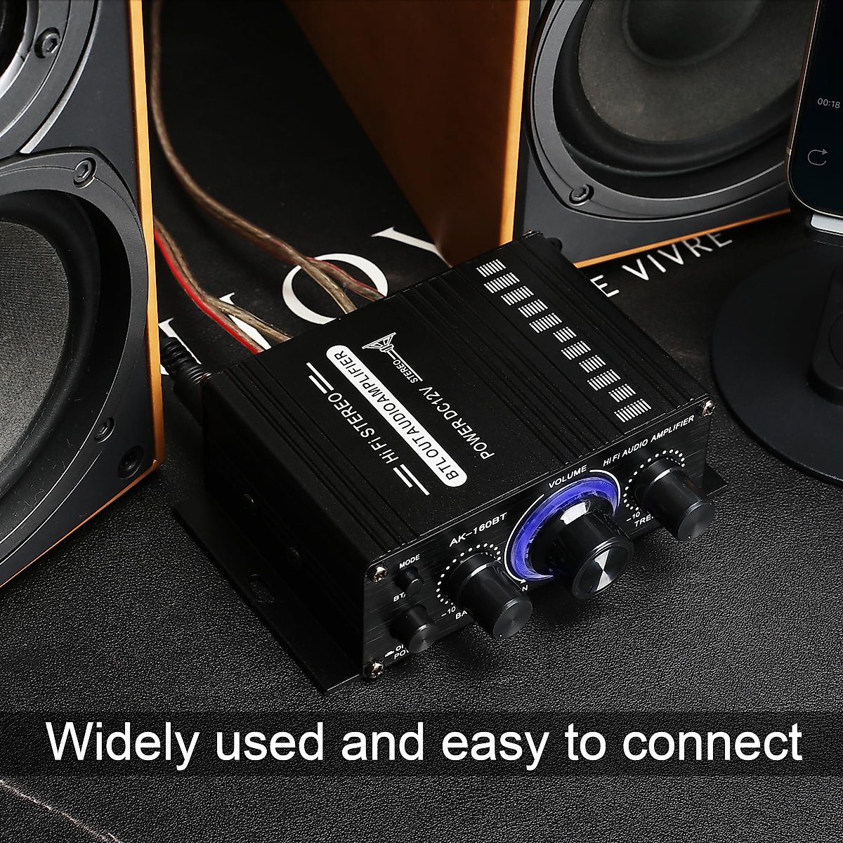 AK-160 Bluetooth Amplifier 18W+18W Power Output with 12V/3A DC Power Supply,2.0 Channels Bluetooth Amplifier Supports Bluetooth/RCA Input