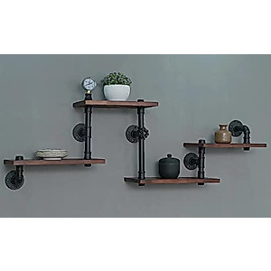 BIXIRAO Industrial Rustic Modern Solid Wood Ladder Pipe Wall Mounted Floating Shelves – 4 Tiers Bookshelf,DIY Storage Shelving,Hung Bracket,Bookcases