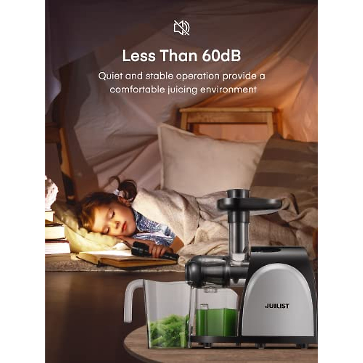 Masticating Juicer Machines, Juilist Cold Press Juicer Extractor with Quiet Motor & Reverse Function for Vegetables and Fruits, Slow Juicer Machine Easy to Clean with Brush, Recipe Included