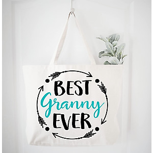 COCOVICI Granny Tote Bag | Grandma Gifts | Granny Gifts | Granny Christmas Gift | Christmas Gift from Grandkids (Best Granny Ever Turquoise/Black Font)