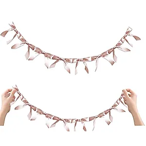 JeVenis 1Pcs Short Light Peach Color Garland Peach Color Bow Ribbon Banner Coquette Bachelorette Party Coquette Birthday Party Bow Party Decorations
