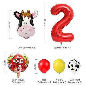 Cow Balloons for Farm Animal 2nd Birthday Party Decorations Cow Print Barnyard Balloon Supplies with Large Number 2 Balloon