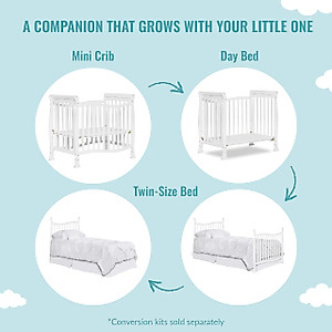 Dream On Me Violet 4-In-1 Convertible Mini Crib In White, Greenguard Gold Certified, JPMA Certified, 3 Position Mattress Height Settings, Non-Toxic Finish
