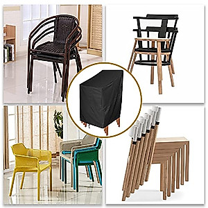 COOSOO High Back Stackable Chair Cover Patio Waterproof Chair Storage Bag Outdoor Furniture Cover Lounge Deep Seat Protection with Windproof Elastic for Garden Black