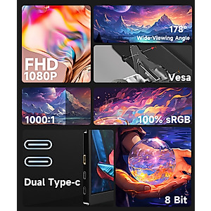 Ingnok 18.5 Inch Portable Monitor, 100% sRGB FHD Laptop Screen Extender USB C HDMI Portable Gaming Monitor w/Smart Cover & Speakers, External Monitor for Laptop Mac PC